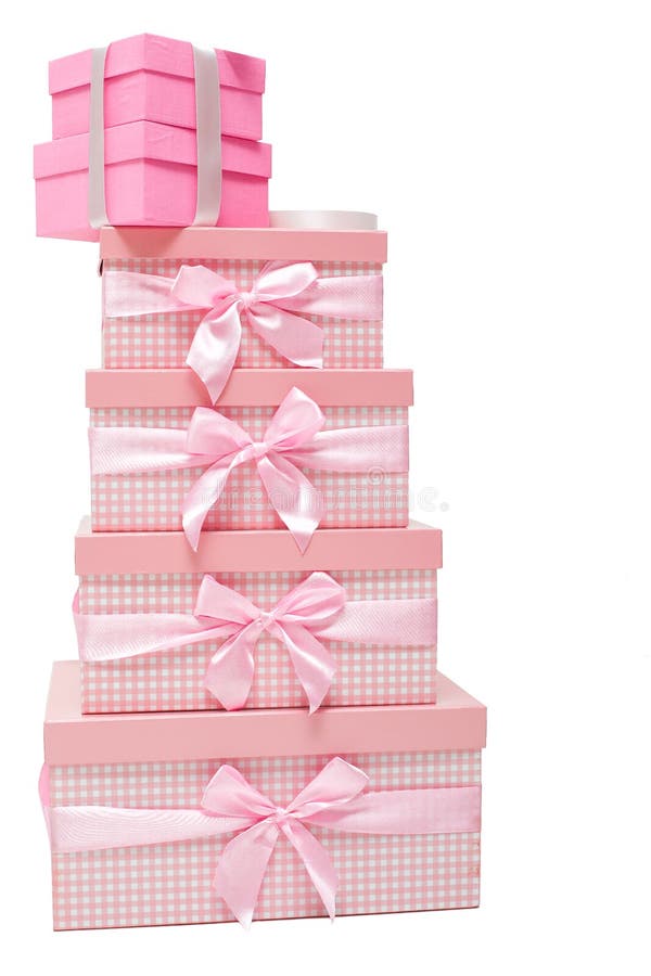 Stack of Pink Gift Boxes with Ribbons Stock Image - Image of design ...