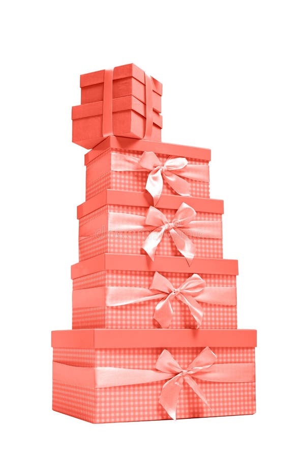 Stack of Pink Gift Boxes with Ribbons Stock Photo - Image of coral ...