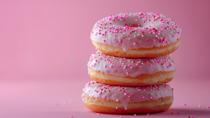 Stack of Pink Glazed Donuts with Colorful Sprinkles on Pastel ...