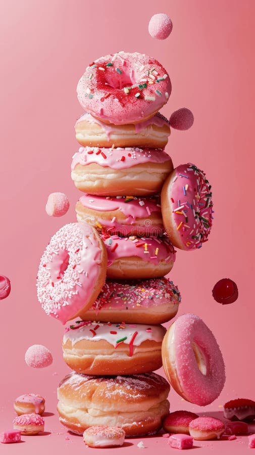 Stack of Pink Glazed Donuts with Sprinkles Stock Photo - Image of ...