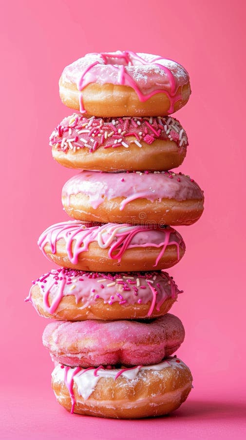 Stack of Pink Glazed Doughnuts Stock Image - Image of stack, caloric ...