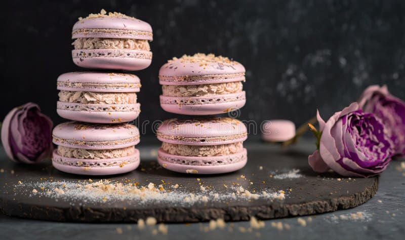 A Stack of Pink Macaroons Sitting on Top of a Table. Generative Ai ...