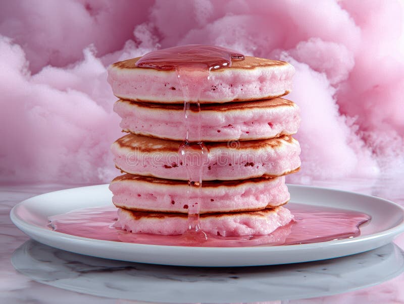 Stack of Pink Pancakes with Pink Syrup Stock Illustration ...