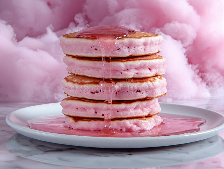 Stack of Pink Pancakes with Pink Syrup Stock Illustration ...
