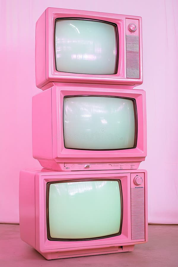 Stack of Pink Retro Tv or Televisions Stock Image - Image of education ...