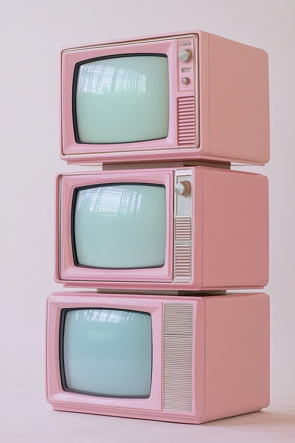 Stack of Pink Retro Tv or Televisions Stock Image - Image of distance ...