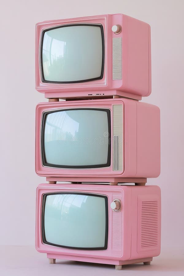 Stack of Pink Retro Tv or Televisions Stock Image - Image of video ...