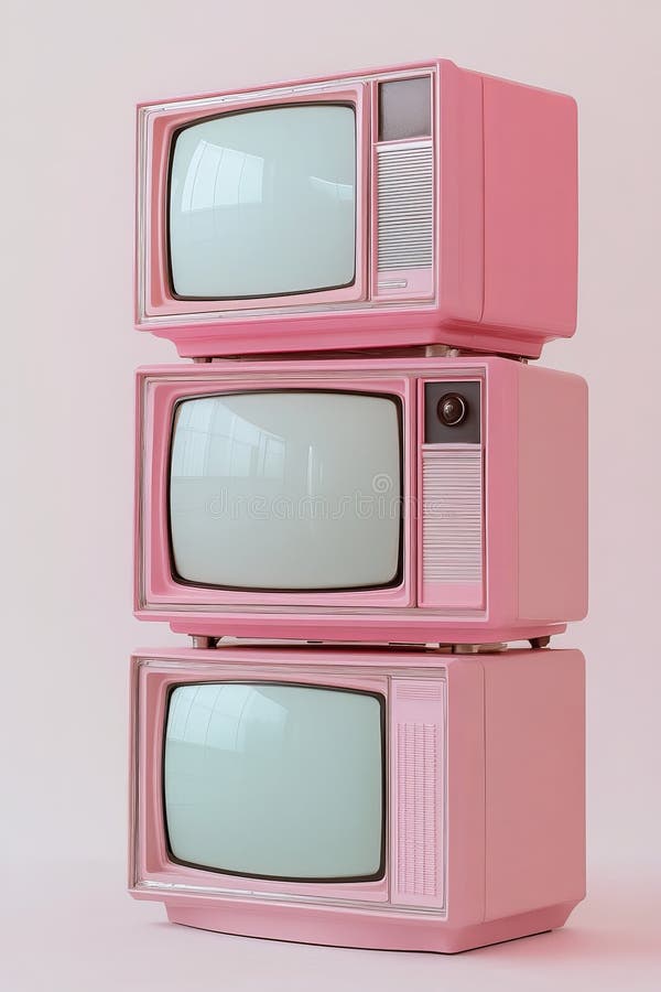 Stack of Pink Retro Tv or Televisions Stock Photo - Image of retro ...