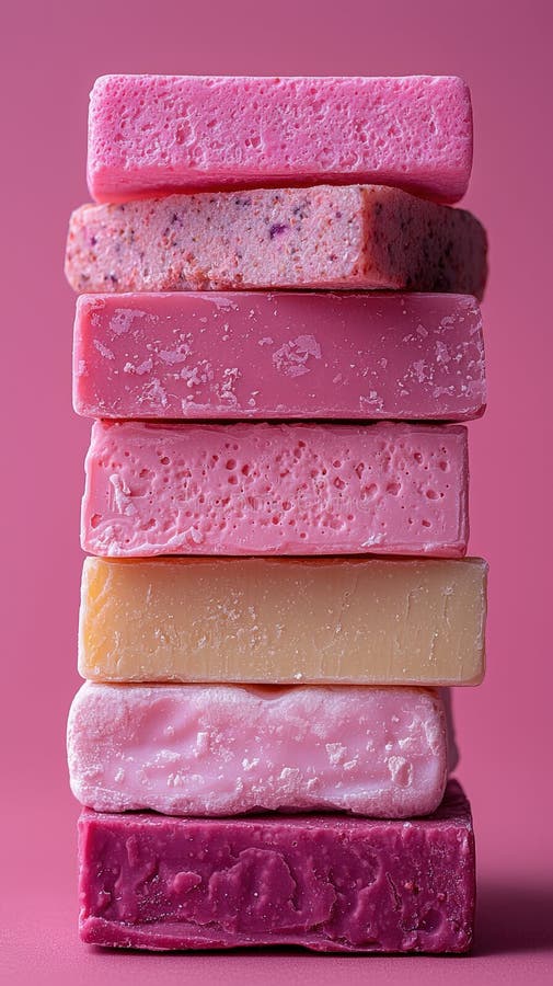Stack of Pink Soap Bars Arranged in Pyramid Like Structure, Showcasing ...