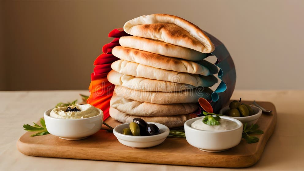 Stack of Pita Bread with Mediterranean Sides Stock Illustration ...