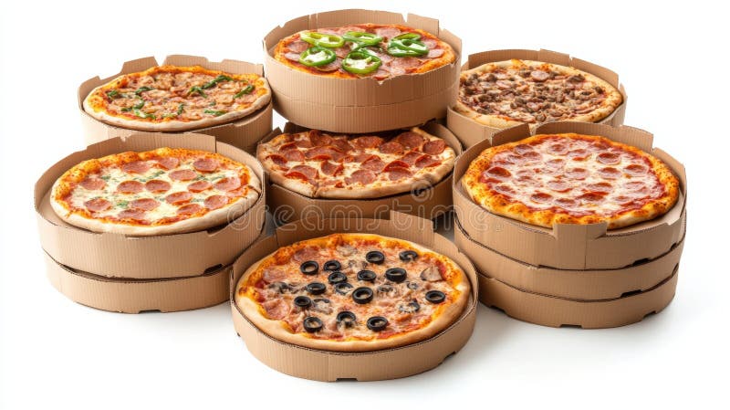A Stack of Pizza Boxes with Different Types and Sizes of Pizzas, AI ...
