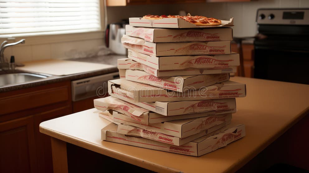 Stack pizza boxes stock illustration. Illustration of cardboard - 330500793