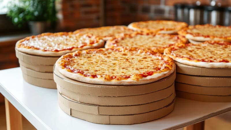 A Stack of Pizza Boxes on a Table with Cheese Inside, AI Stock Photo ...