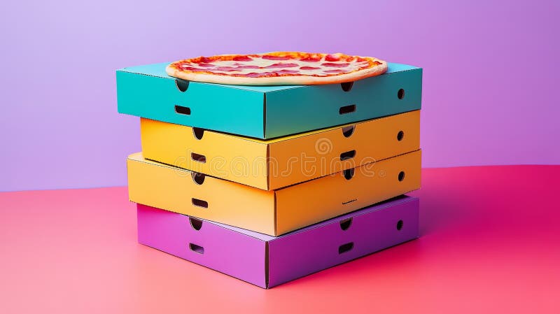 A Stack of Pizza Boxes with Vibrant Minimalist Graphics. Picture Stock ...