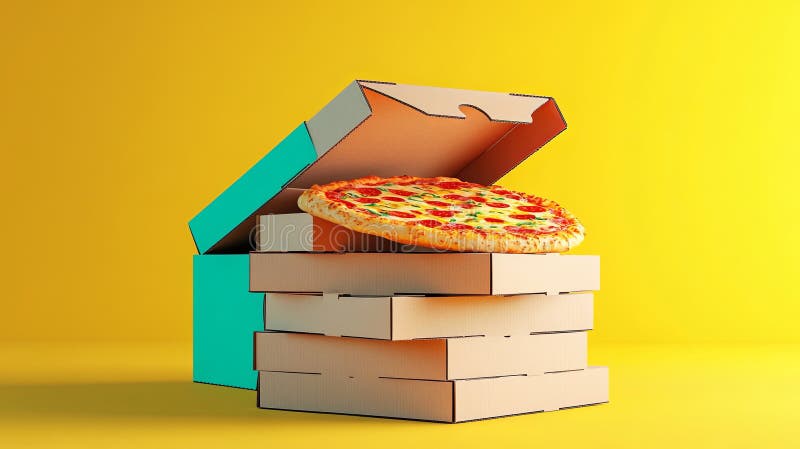 A Stack of Pizza Boxes with Vibrant Minimalist Graphics. Picture Stock ...