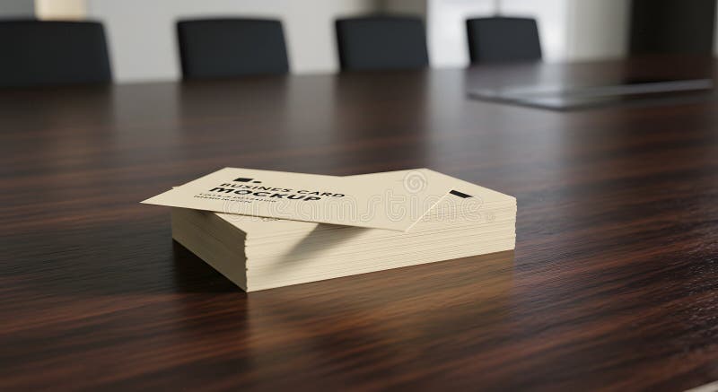 Stack of Plain Business Cards on a Dark Wood Conference Table Stock ...