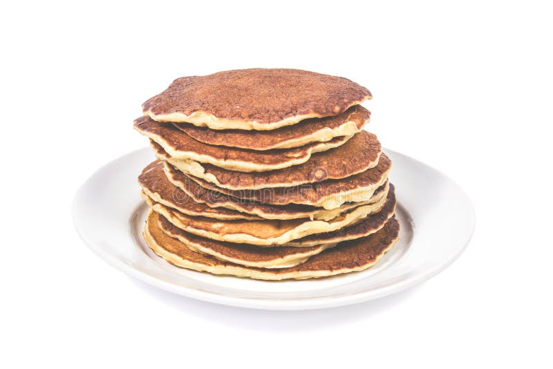 A Stack of Plain Pancakes on a White Plate Background. Isolated Stock ...
