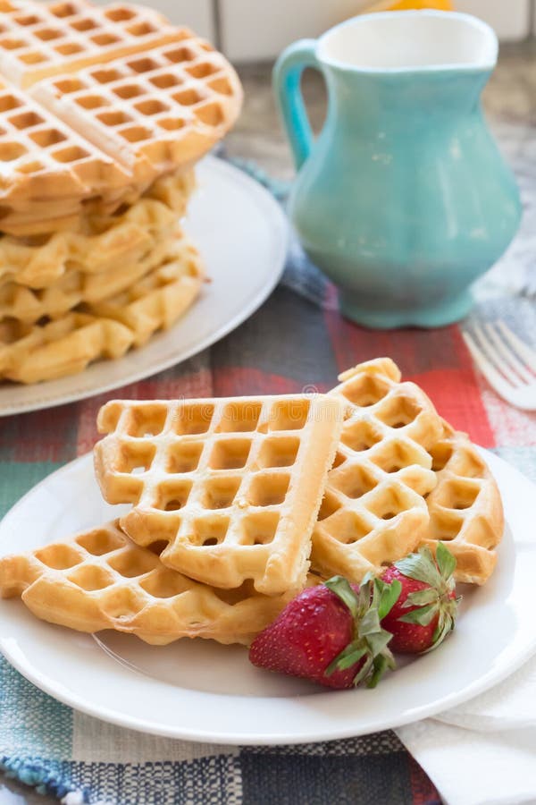 A Stack of Plain Round Waffles Stock Photo - Image of crust, cream ...
