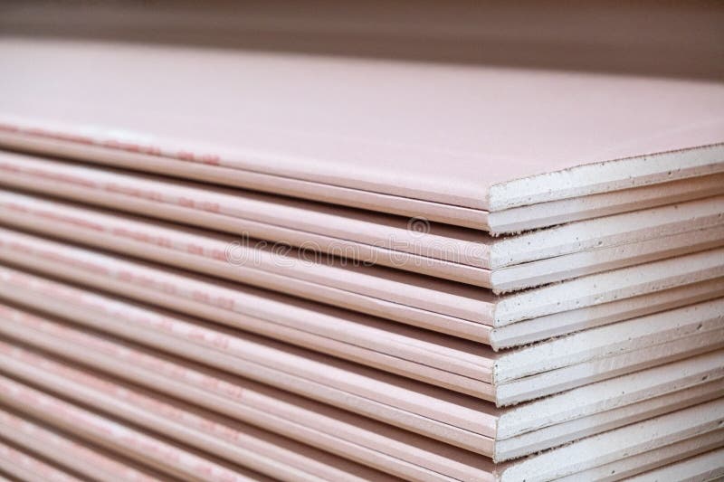 Stack of Plasterboard Fire Resistant Gypsum. Drywall Board Cardboard ...