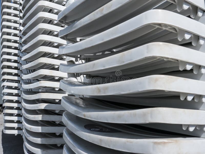 Stack of Plastic Beach Sunbed Close-up Side View Stock Photo - Image of ...