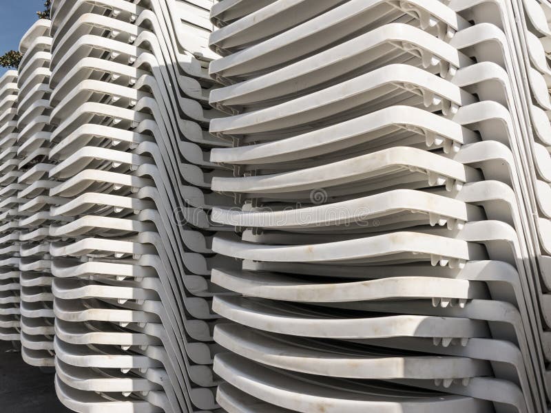 Stack of Plastic Beach Sunbed Close-up Side View Stock Photo - Image of ...