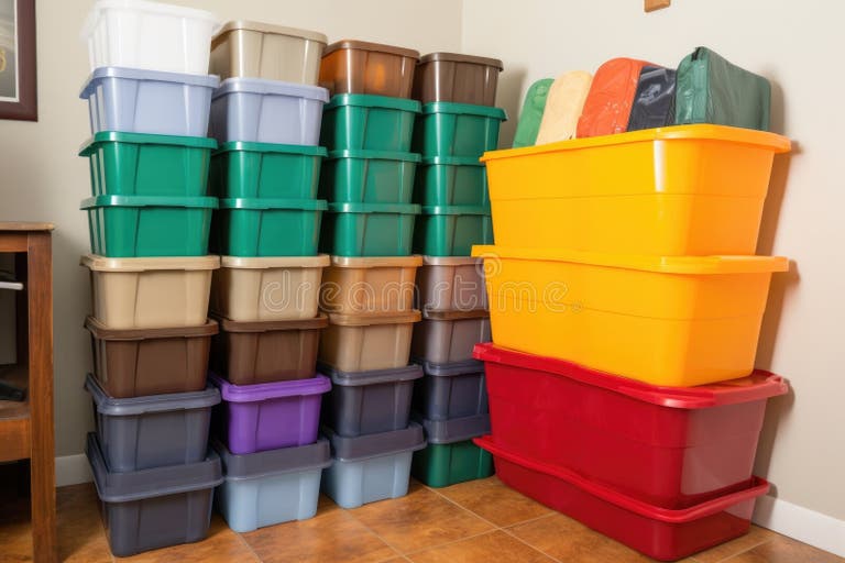 Stack of Plastic Bins for Tidy and Organized Storage Stock Image ...