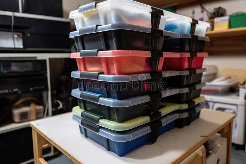 Stack of Plastic Bins for Tidy and Organized Storage Stock Illustration ...