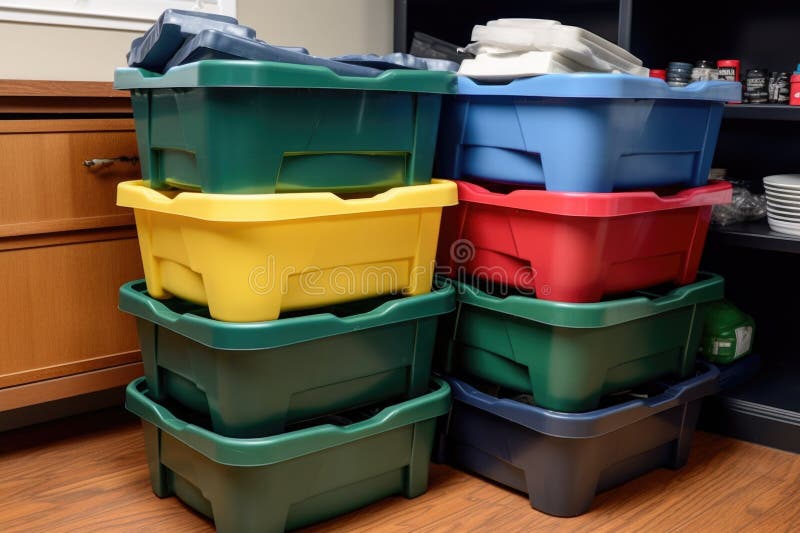 Stack of Plastic Bins for Tidy and Organized Storage Stock Illustration ...
