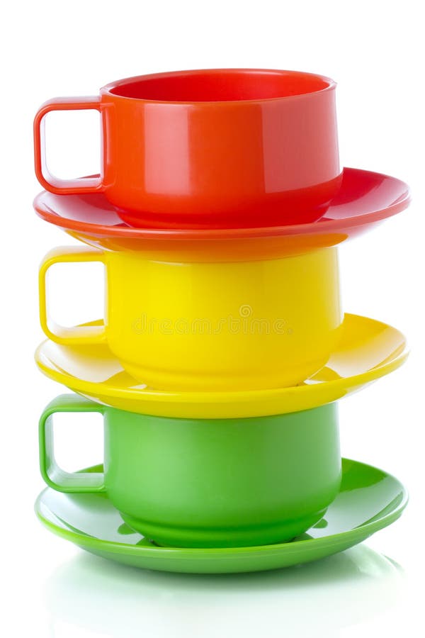Stack of Plastic Colorful Cups and Plates - Perfect for Picnic Stock ...