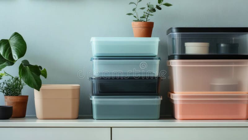Stack of Plastic Containers on Kitchen Counter Stock Footage - Video of ...