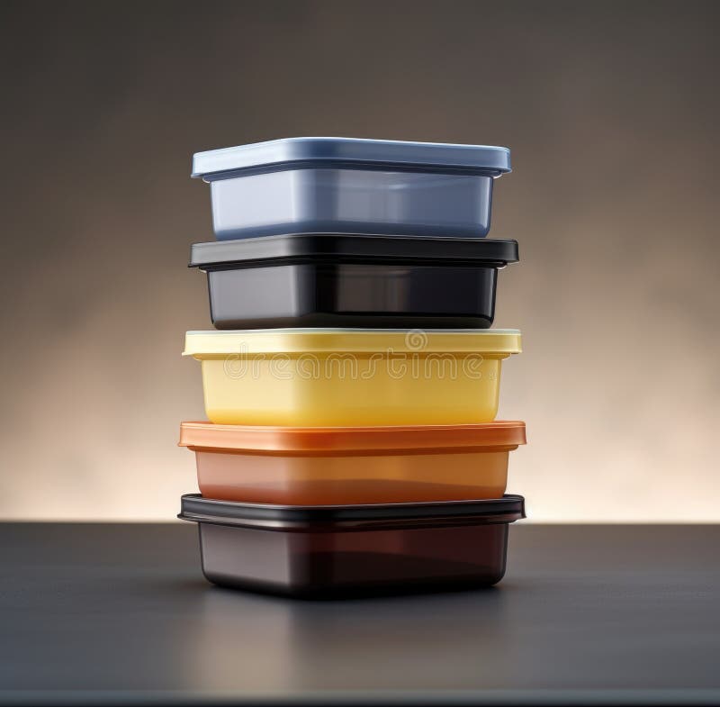 Stack of Plastic Containers or Lunchboxes on a Table, AI Stock Image ...