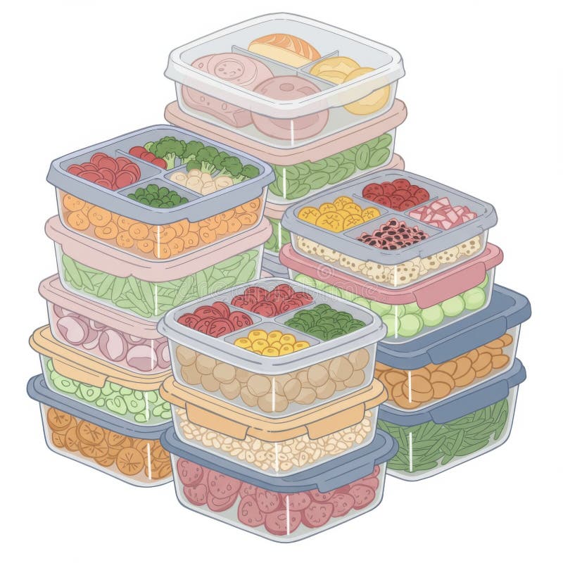 Stack of Plastic Containers with Prepared Meals Stock Illustration ...