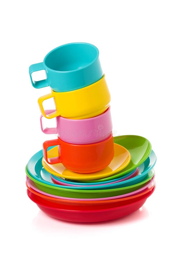 Stack of Plastic Corlorful Cups and Plates - Perfect for Picnic Stock ...