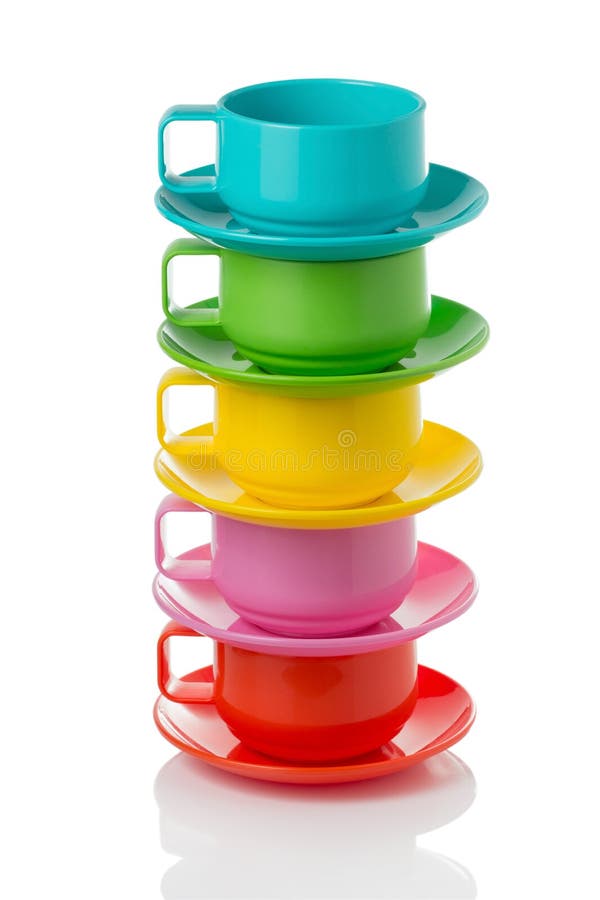 Stack of Plastic Corlorful Cups and Plates - Perfect for Picnic Stock ...