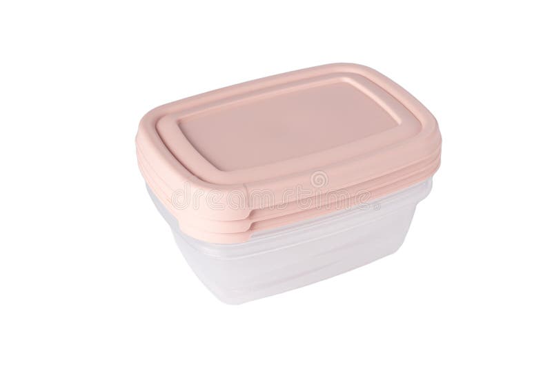 Stack of Plastic Food Storage Containers with Pink Lid Isolated on ...