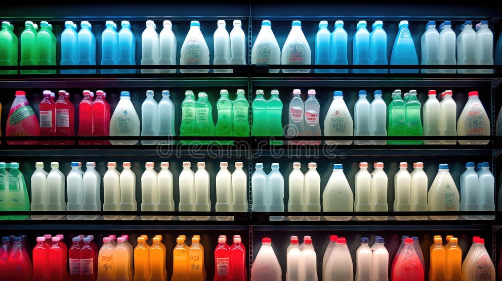 Stack plastic milk bottle stock illustration. Illustration of shelf ...