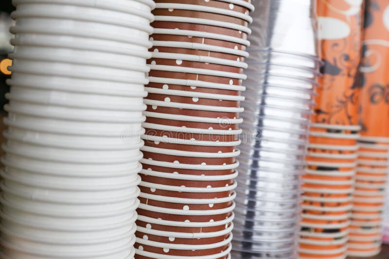 Stack of Plastic Paper Coffee Cup Stock Image - Image of latte, brown ...