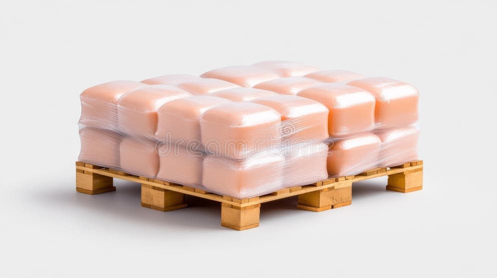 Stack of Plastic-wrapped Packages on Wooden Pallet Isolated on White ...