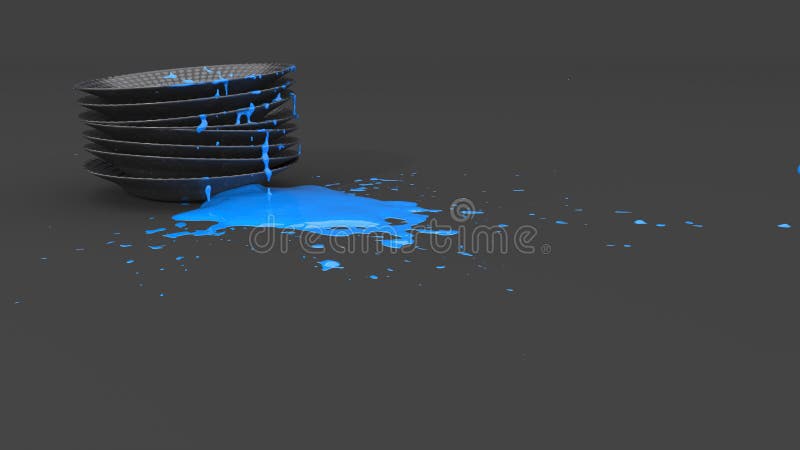 Stack of Plates Covered with Blue Paint in the Form of a Blot Stock ...