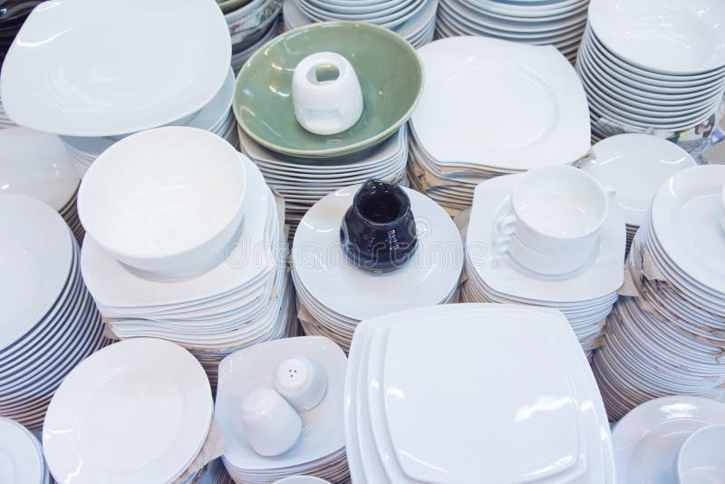 Stack of plates and cups stock image. Image of dish, serving - 49249553