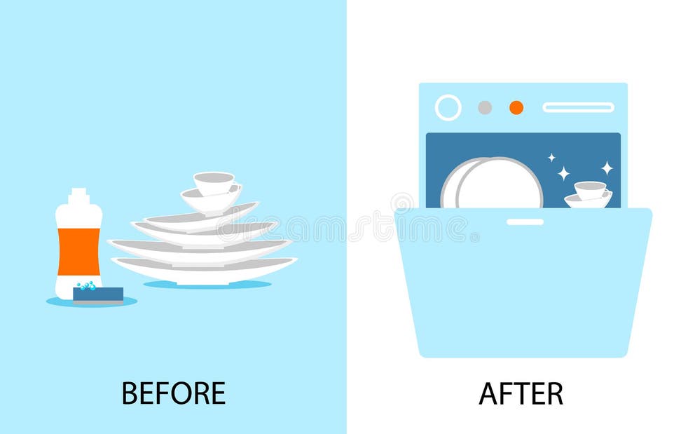 Stack of Plates and Dishwasher Flat Style Stock Vector - Illustration ...