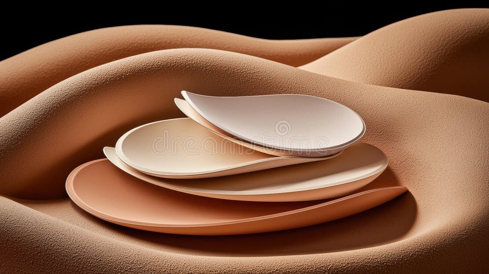 A Stack of Plates in Various Shades of Peach and White Sits Atop a ...