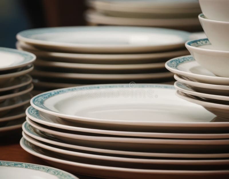 Stack of Plates, Washed Dishes on the Table Stock Illustration ...