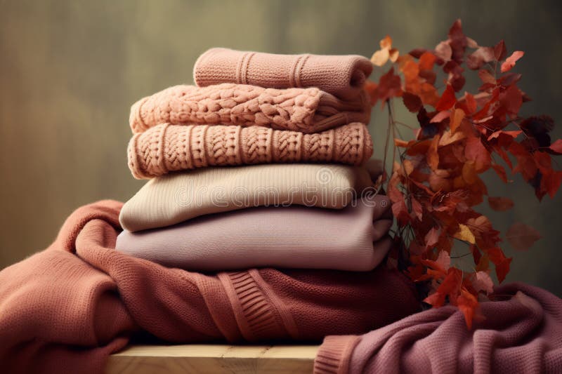 Stack of Plush Autumn Sweaters Stock Image - Image of shopping, style ...