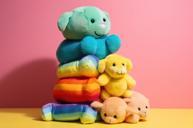 Stack of Plush Toys in Rainbow Colors Stock Illustration - Illustration ...
