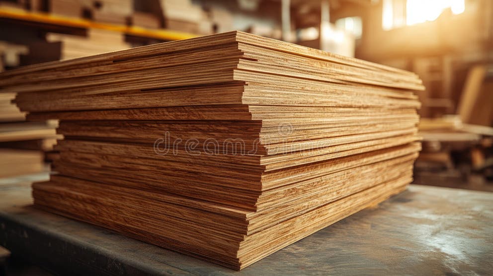 Stack of Plywood Boards in a Workshop Setting Stock Image - Image of ...