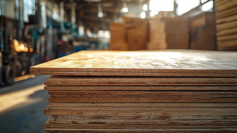 Stack of Plywood Sheets in an Industrial Warehouse. Stock Image - Image ...