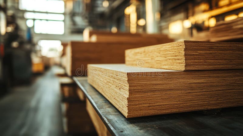 Stack of Plywood Sheets in an Industrial Workshop. Stock Photo - Image ...