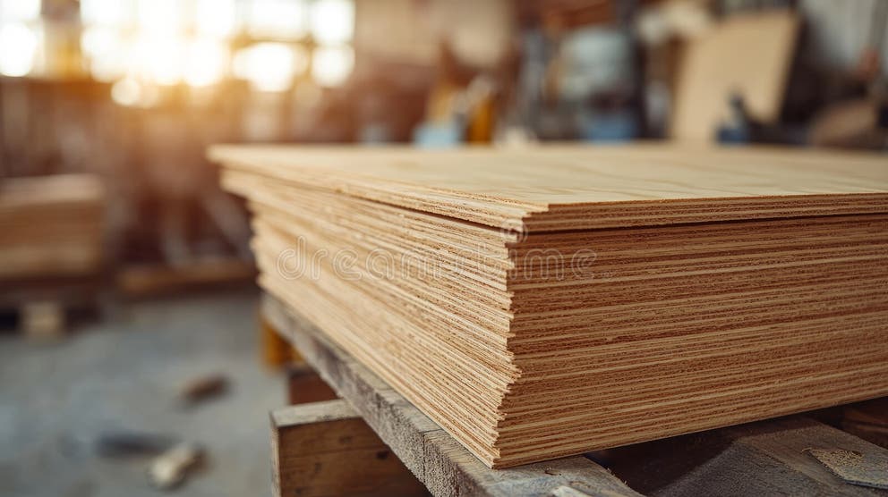 Stack of Plywood Sheets in a Sunlit Warehouse Stock Image - Image of ...