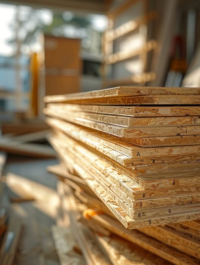 Stack of Plywood Sheets in a Well-lit Workshop. Stock Photo - Image of ...